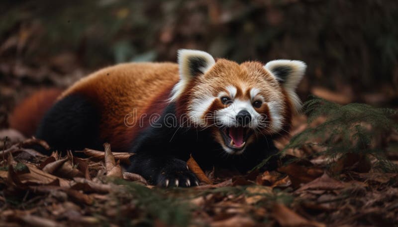 Fluffy Red Panda Sitting in Autumn Forest Generated by AI Stock ...