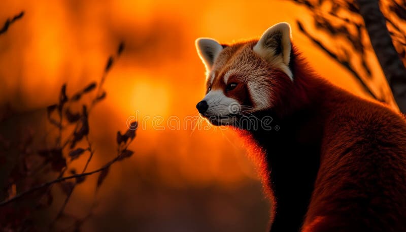 Fluffy Red Panda Sitting on Tree Branch Generated by AI Stock ...