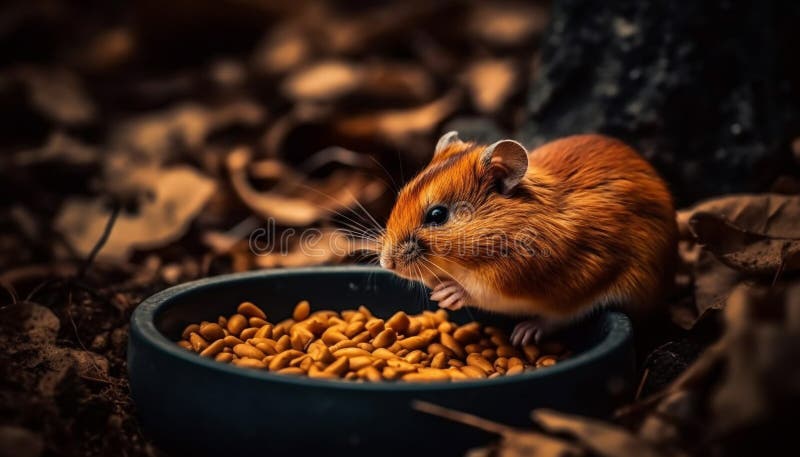 Fluffy Rodent Eating Organic Food in Autumn Generated by AI Stock ...
