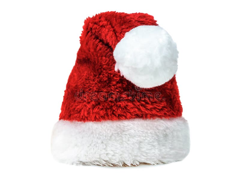 Fluffy Santa hat on white stock photo. Image of tradition - 164135386