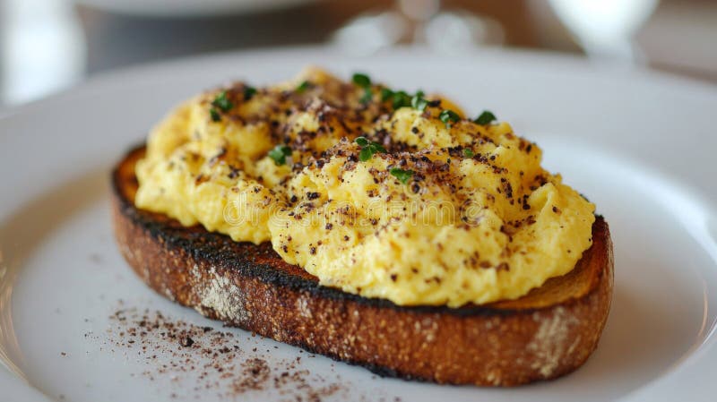Fluffy Scrambled Eggs on Toasted Bread Stock Illustration ...