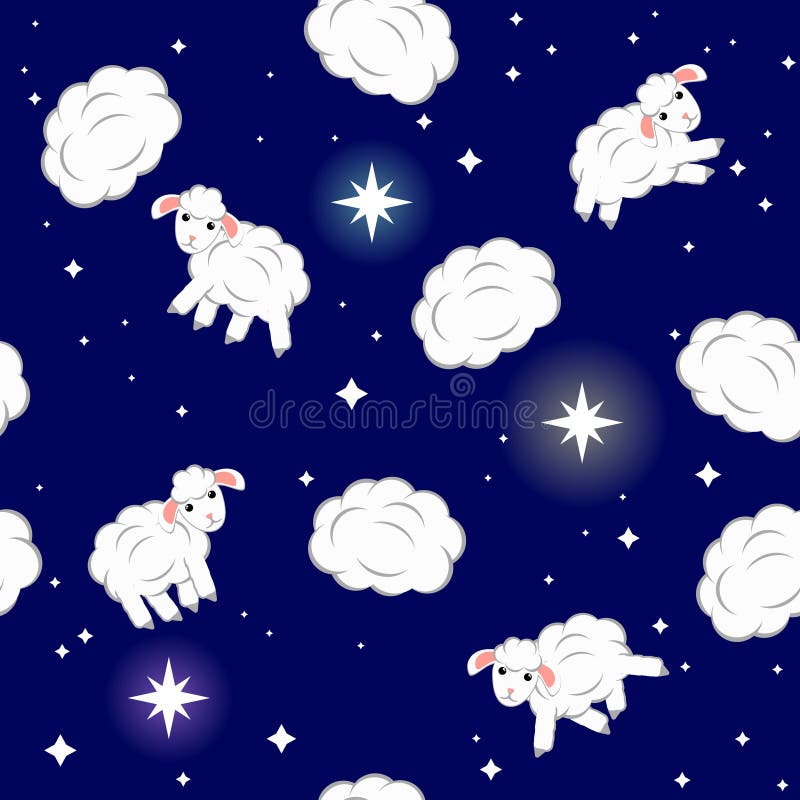 Fluffy Sheep, Clouds and Stars - Child Seamless Pattern Stock Vector ...