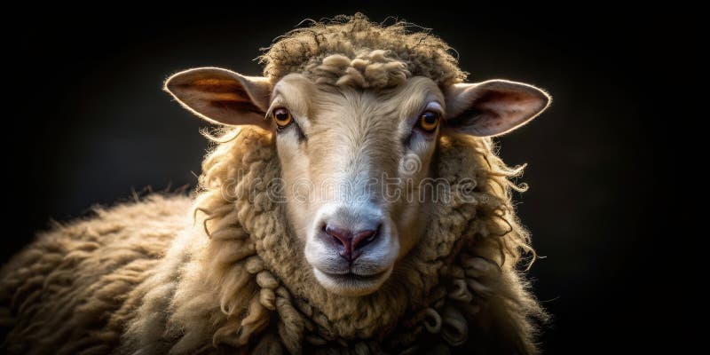 A Fluffy Sheep Stares Intensely into the Camera, Its Wool Illuminated ...