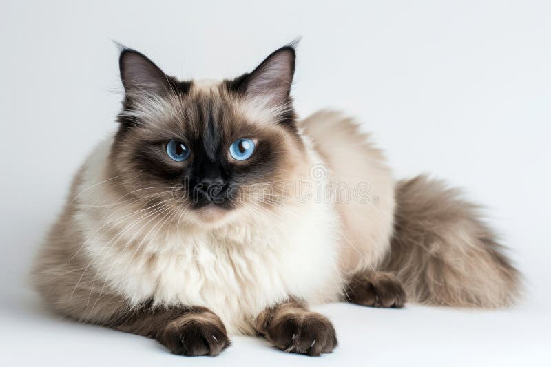 Fluffy Siamese Cat Isolated on White Stock Image - Image of eyes, adorable: 350367775