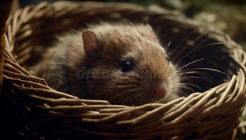 Fluffy Small Rodent in Wicker Basket, Close Up of Cute Rabbit Generated ...