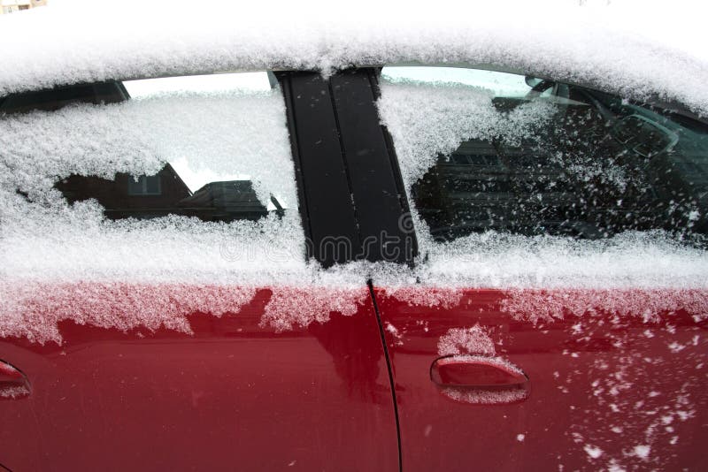 Snow Covered Red Car Winter Background. Stock Image - Image of nature ...