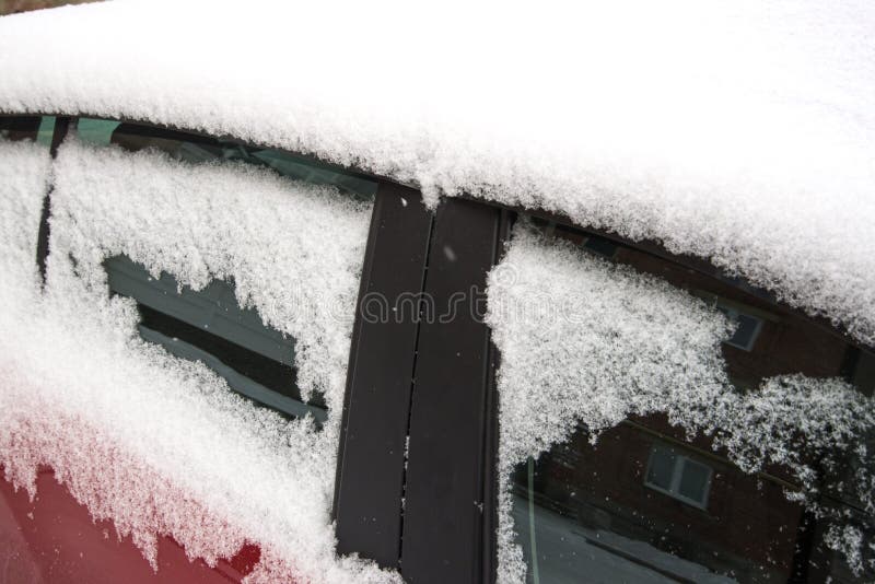 Snow Covered Red Car Winter Background. Stock Image - Image of nature ...