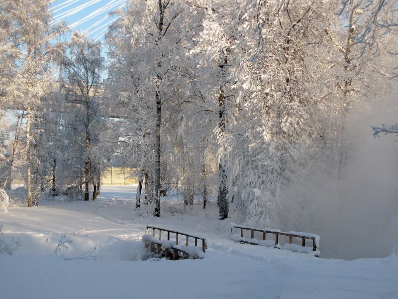 Fluffy snow stock image. Image of bridge, water, winter - 80045707