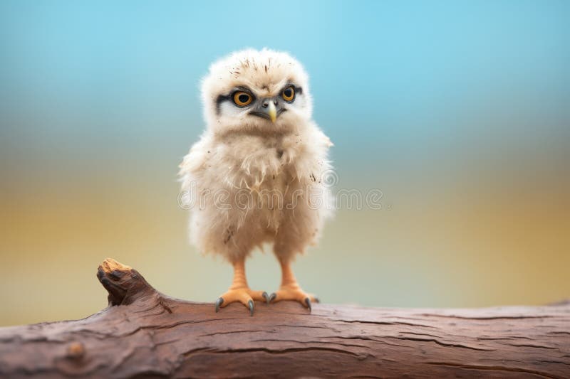 Fluffy Snowy Owl Chick Standing on a Low Branch Stock Illustration ...