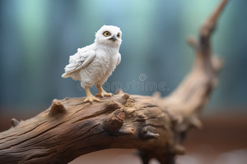 Fluffy Snowy Owl Chick Standing on a Low Branch Stock Photo - Image of ...
