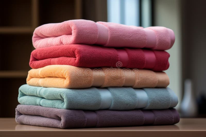Fluffy Stack Towels Neatly Arranged in a Stack for Convenience Stock ...