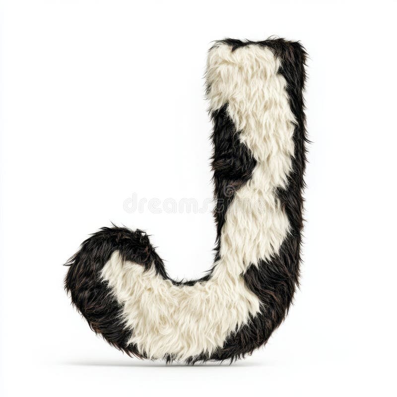 A Fluffy, Stylized Letter "J" with a Black and White Fur Texture Stock ...
