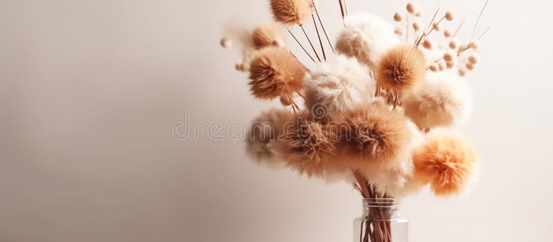 Fluffy Tan Plants Bouquet on Minimal Floral White Background Stock ...