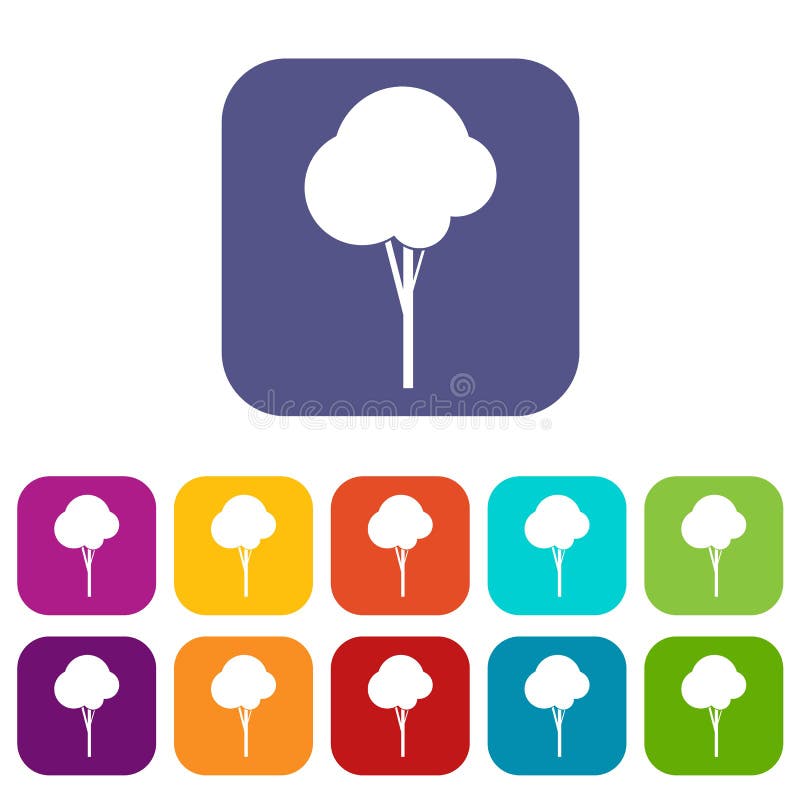 Fluffy tree icons set stock vector. Illustration of plant - 96297629