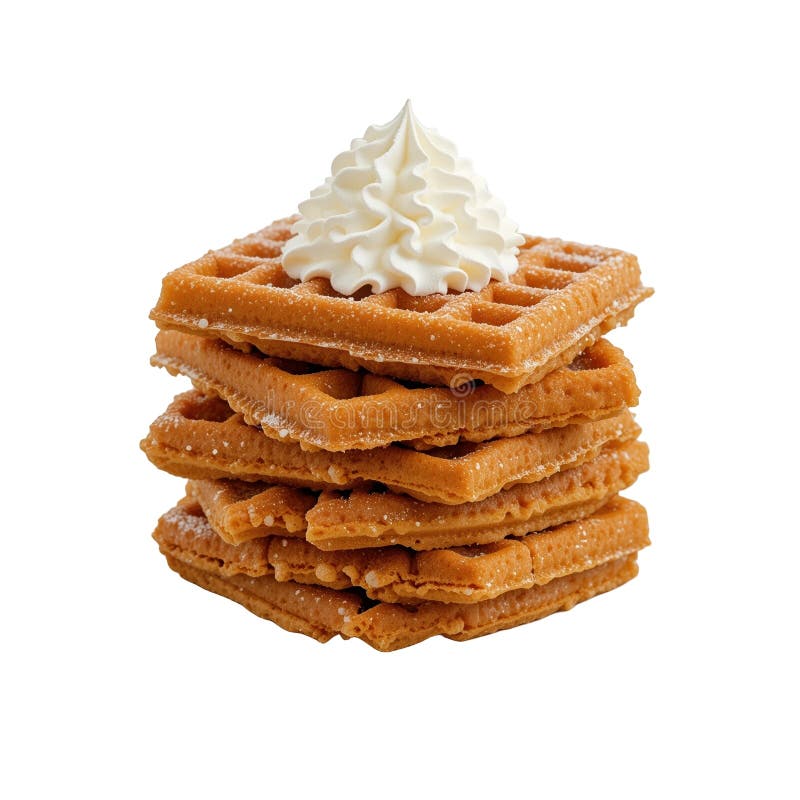 Fluffy Waffles Stacked High with Whipped Cream on Top, Perfect for ...