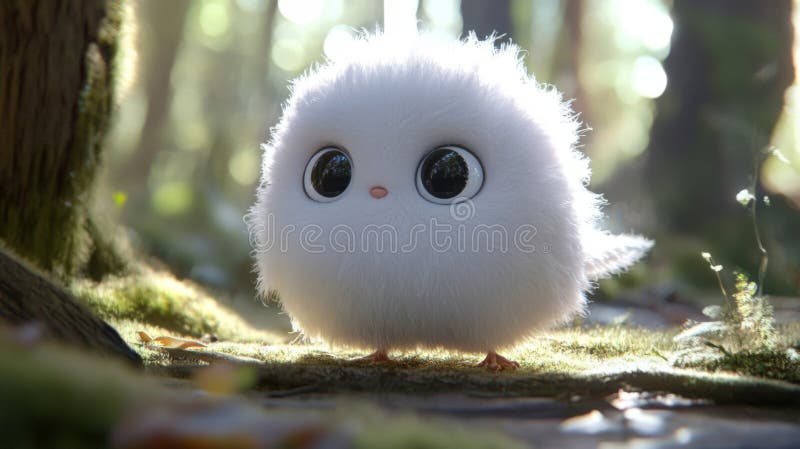 Fluffy White Baby Bird in a Forest Setting Stock Illustration ...