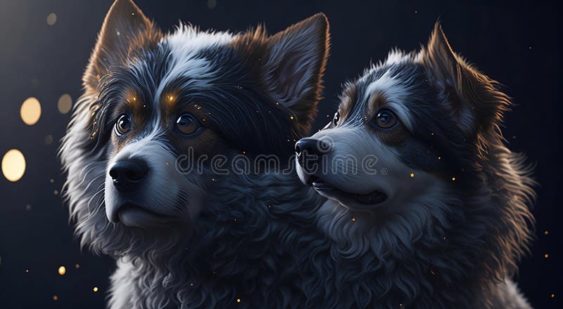 Two Fluffy White and Brown Dogs Stock Illustration - Illustration of ...