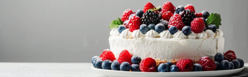 A Fluffy White Cake Topped with Assorted Fresh Berries Including ...