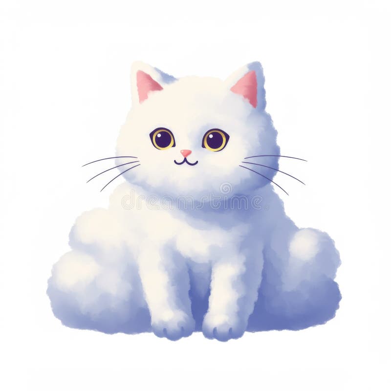 Fluffy White Cat Sitting on a Cloud Stock Illustration - Illustration of happy, cloud: 389681702