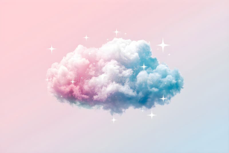 Fluffy White Cloud with Pink To Blue Gradient and Tiny Stars, Central ...