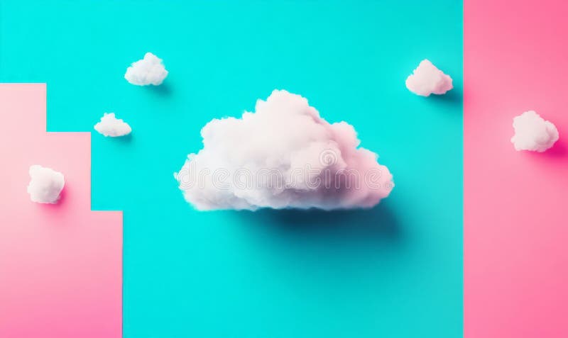 Fluffy White Clouds on a Bright Pink and Teal Geometric Background ...