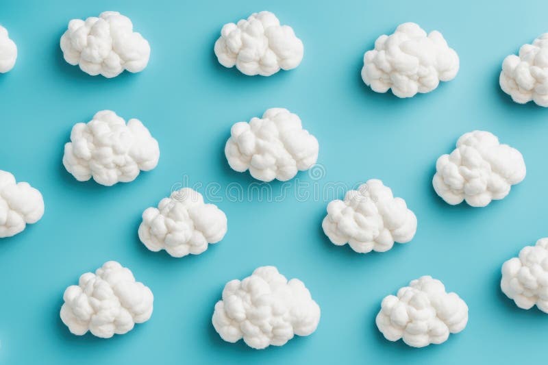Fluffy White Clouds Pattern on Blue Background Minimalist Sky Design ...