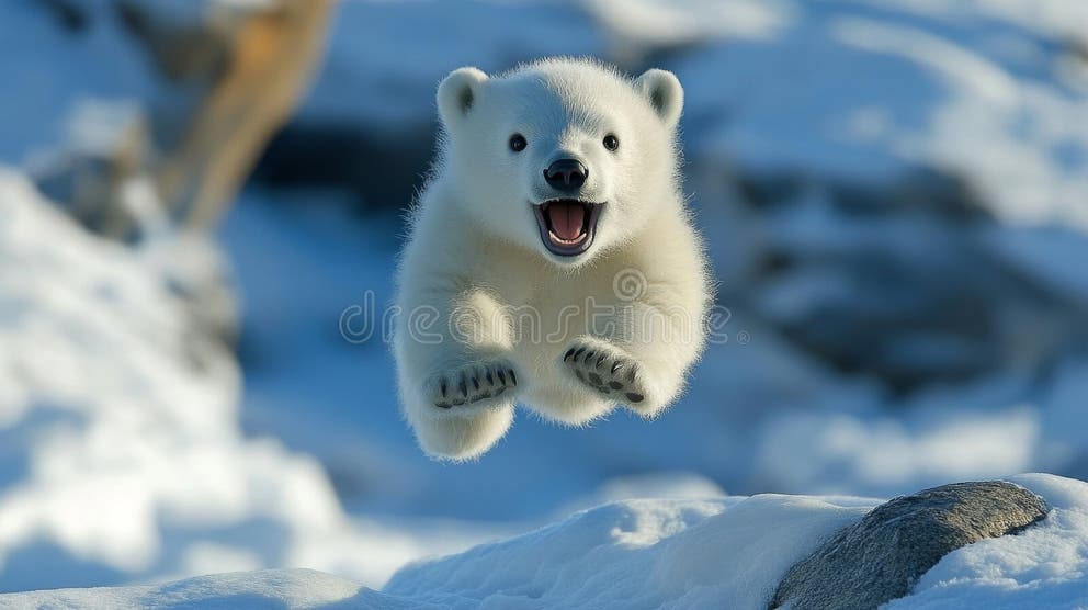A Fluffy White Creature Bounces Joyfully in Front of a Plain White ...
