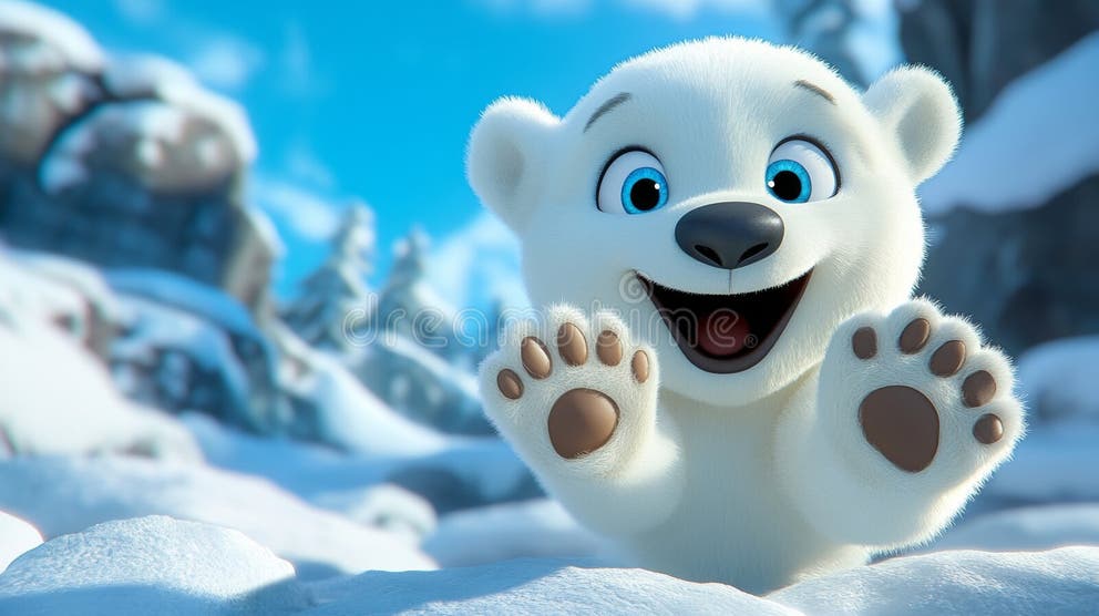 A Fluffy White Creature Cheerfully Hops Against a Plain White Backdrop ...