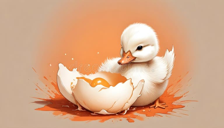 Fluffy Duckling Hatching from Egg. Newborn Duckling with Cracked ...