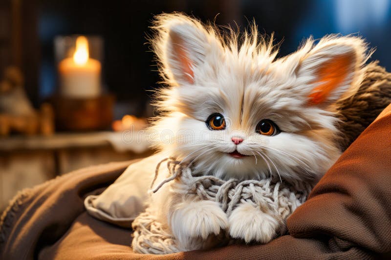 Fluffy White Kitten with Scarf Around it S Neck. Generative AI Stock ...