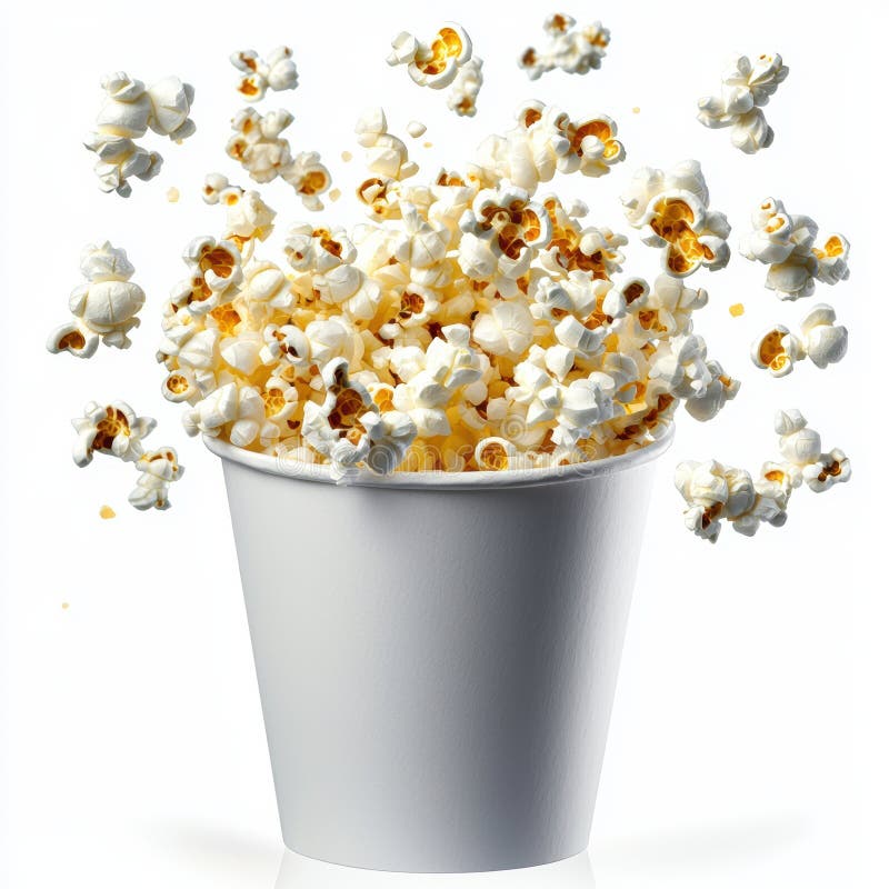 Fluffy White Popcorn Exploding Out of a Classic White Cup Against a ...