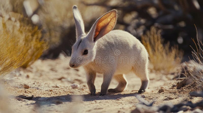 Fluffy White Rabbit in a Desert Landscape Stock Illustration ...