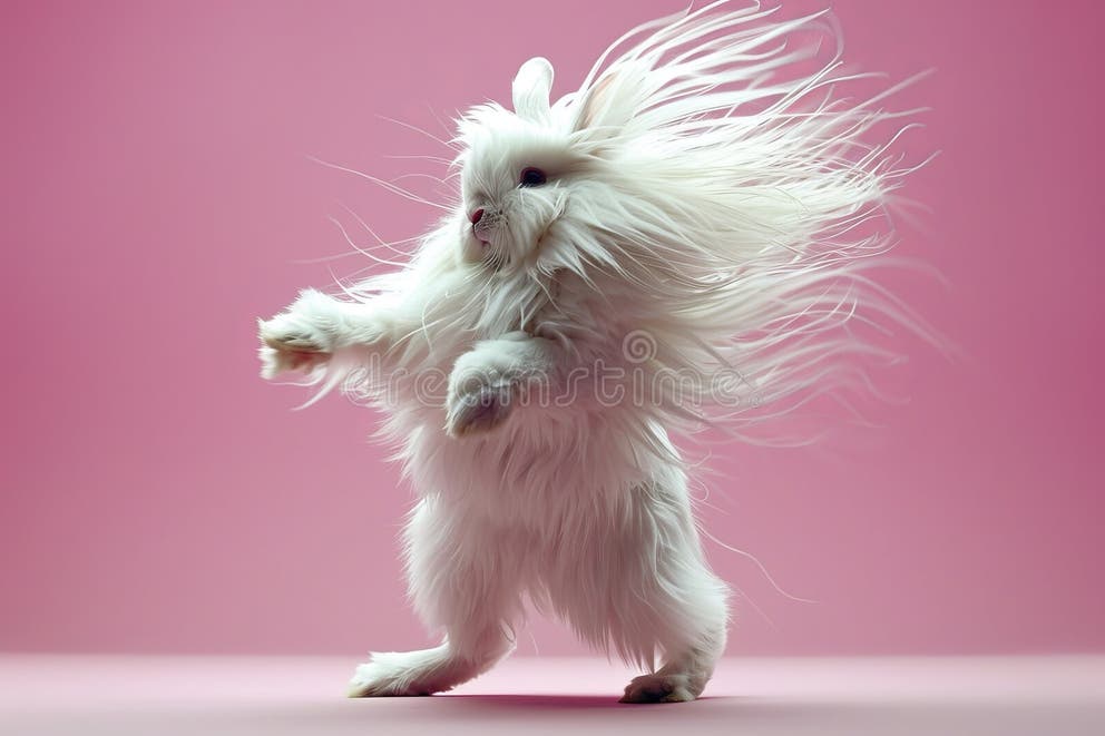 Fluffy White Rabbit. Funny Rabbit on Hind Legs Stock Illustration ...