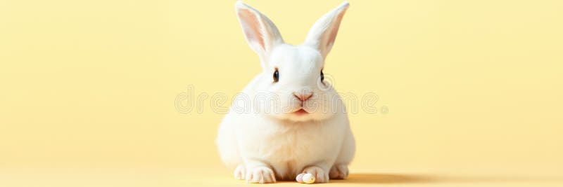 White Rabbit Sitting Calmly Against a Bright Yellow Background during ...