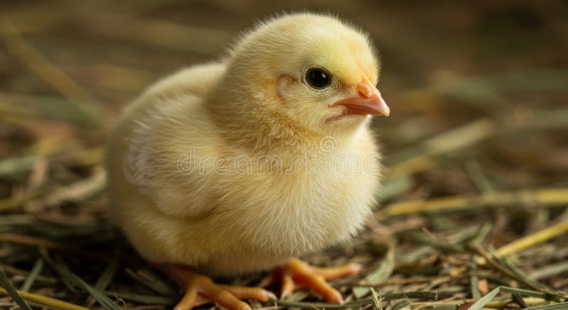 Fluffy Yellow Baby Chick among Hay Stock Illustration - Illustration of ...