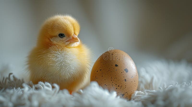A Fluffy Yellow Chickling, Just Hatched, Sits beside a Speckled Brown ...
