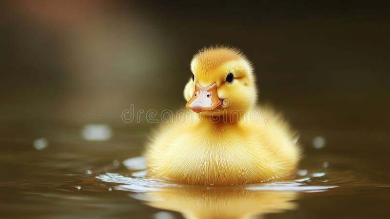 Fluffy Yellow Duckling Swimming in Dark Water Stock Illustration ...