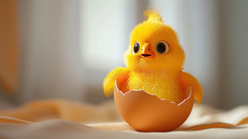 Cute Easter Chick Emerging from an Egg Shell in a Bright and Cheerful ...