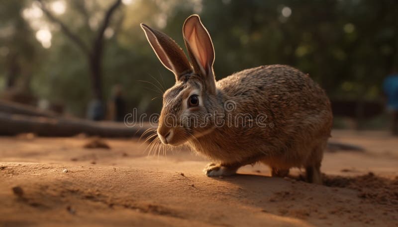 Fluffy Young Rabbit Sitting in Grass Field Generated by AI Stock ...