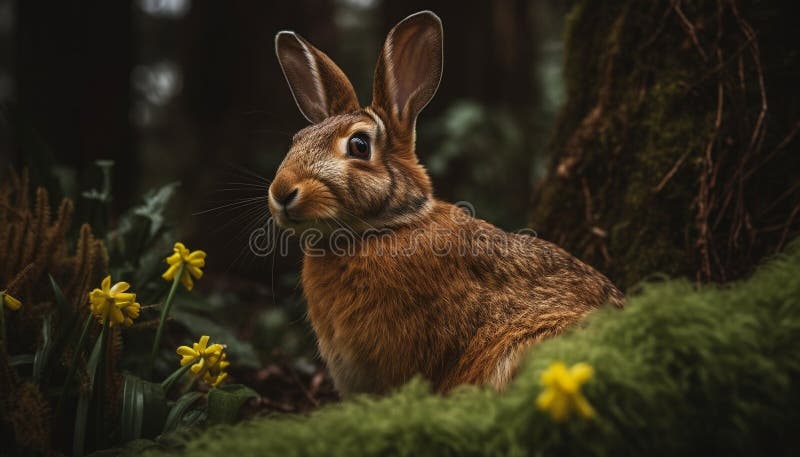 Fluffy Young Rabbit Sitting in Green Meadow Generated by AI Stock Photo ...