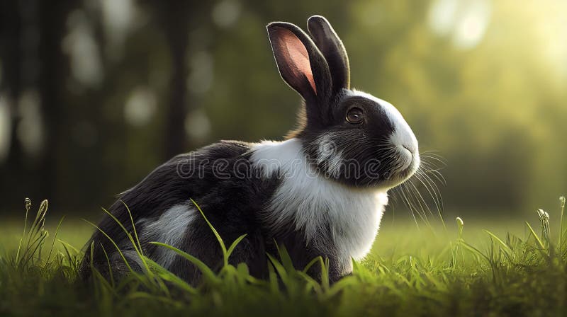Fluffy Young Rabbit Sitting in Green Meadow ,generative AI Stock ...