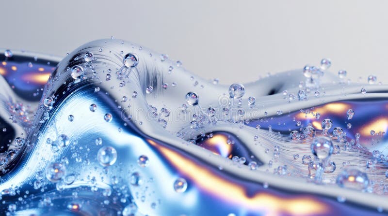 Fluid Abstract Art with Metallic Waves and Bubbles - Futuristic ...