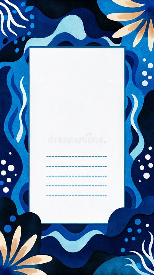 Fluid Abstract Border Design with Paper Texture and Deep Blue Sea ...