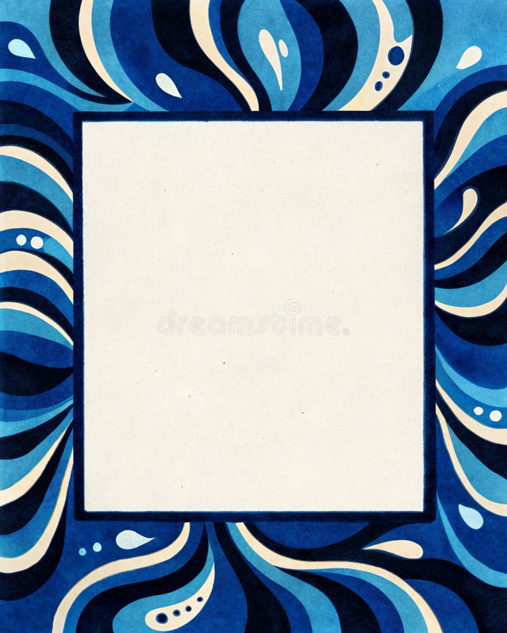 Fluid Abstract Border Design with Paper Texture and Deep Blue Sea ...