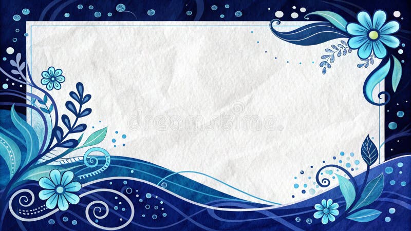 Fluid Abstract Border Design with Paper Texture and Deep Blue Sea ...