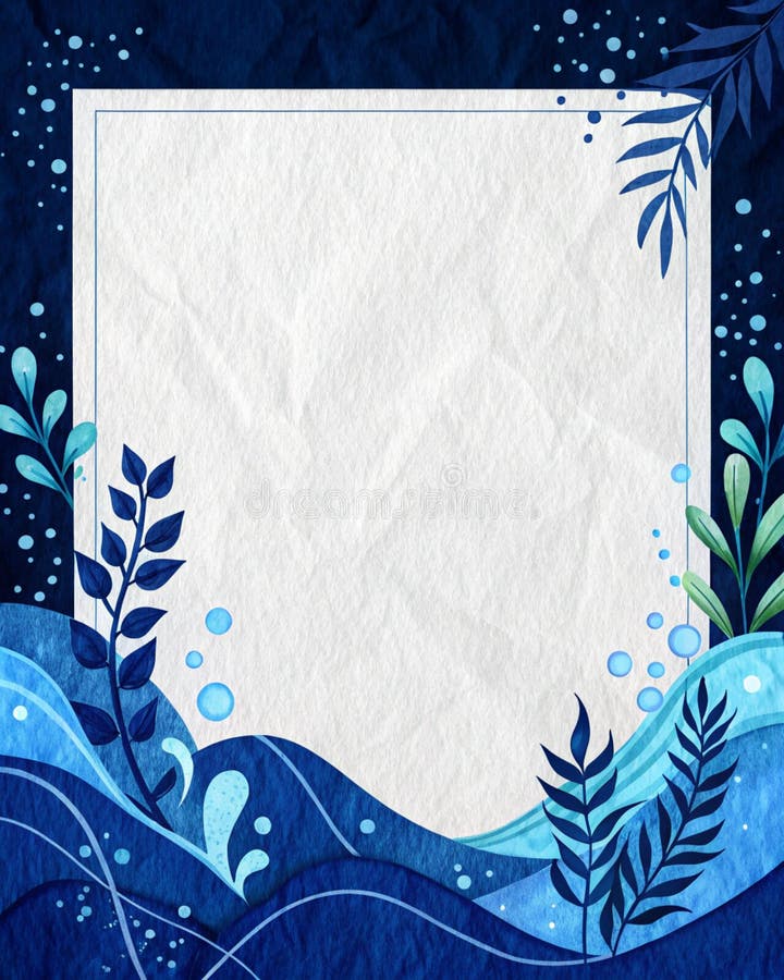 Fluid Abstract Border Design with Paper Texture and Deep Blue Sea ...
