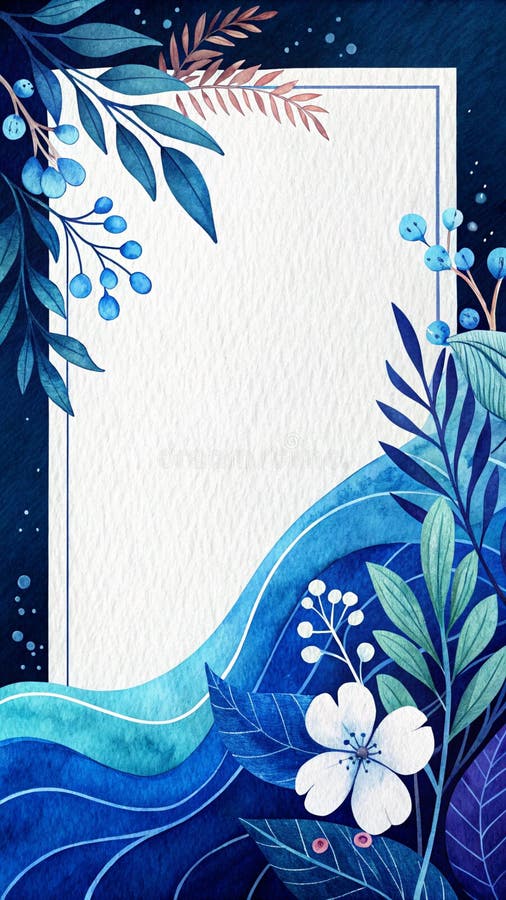 Fluid Abstract Border Design with Paper Texture and Deep Blue Sea ...