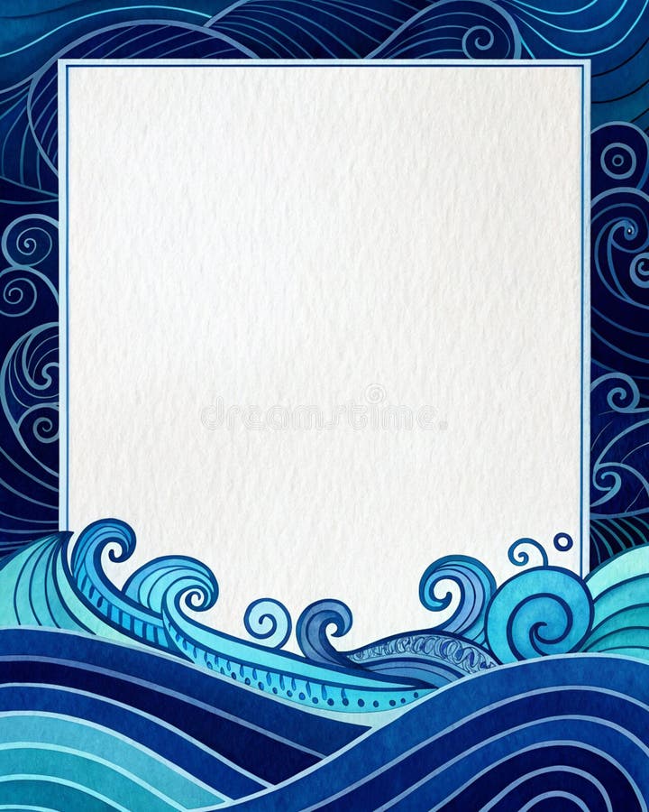 Fluid Abstract Border Design with Paper Texture and Deep Blue Sea ...