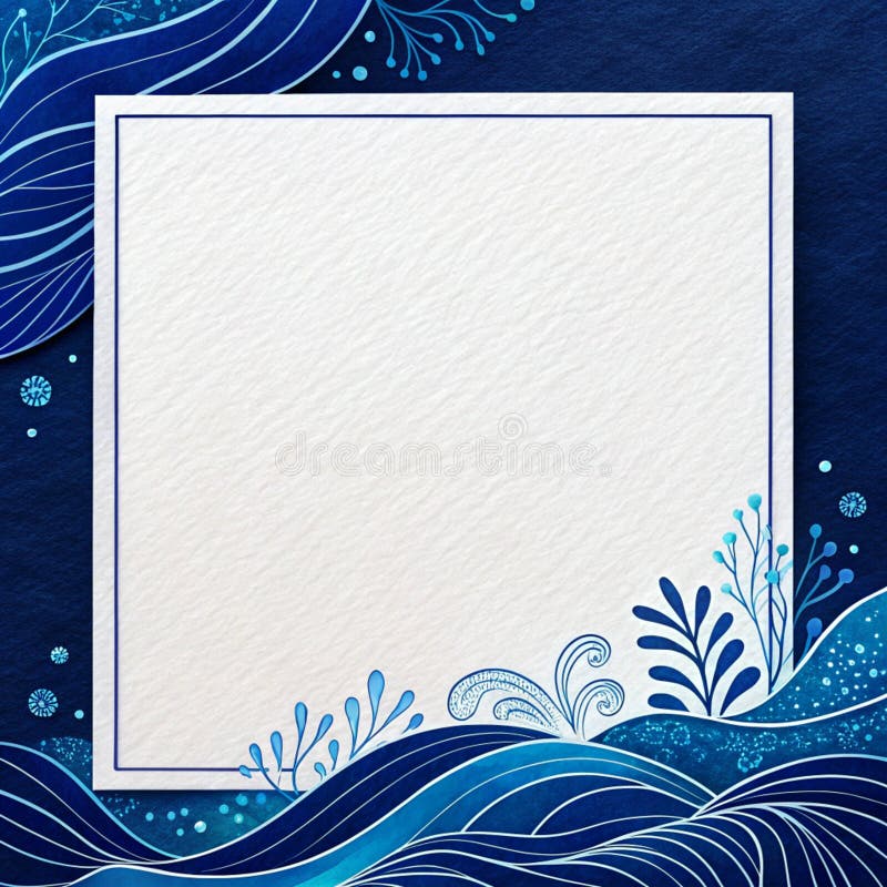 Fluid Abstract Border Design with Paper Texture and Deep Blue Sea ...