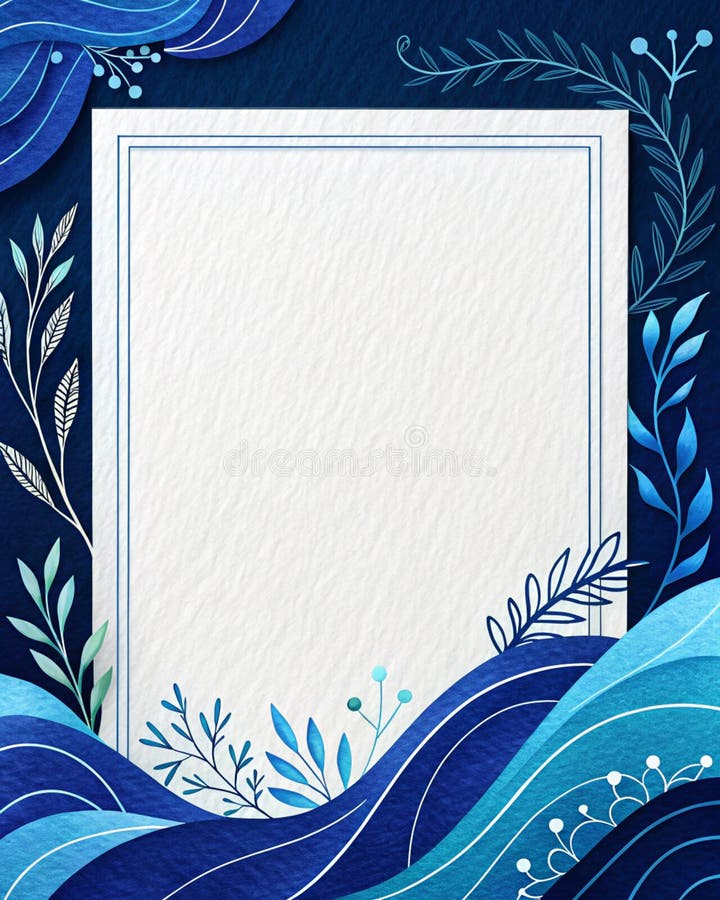 Fluid Abstract Border Design with Paper Texture and Deep Blue Sea ...